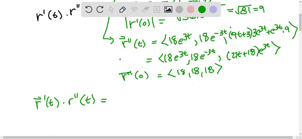 SOLVED: If r(t) = (2e3t , 2e 3t , 3te 30) , find T(O), r"(0), and r(t) r"(t). T(o) r"(0) r(t) r ...