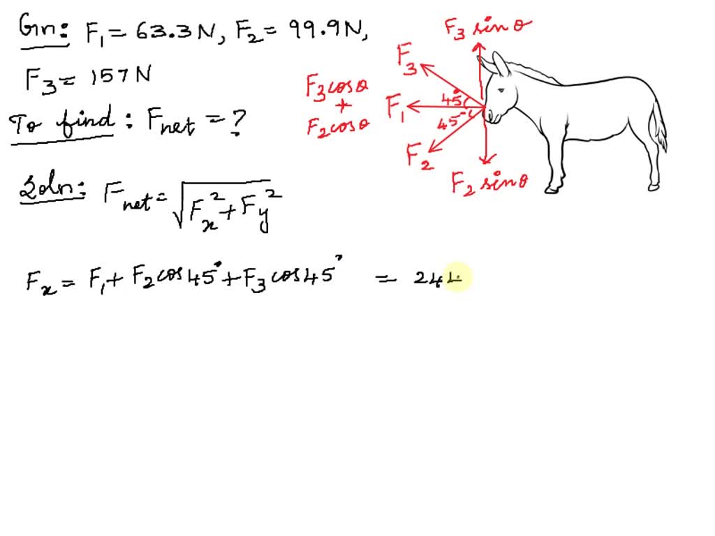 SOLVED: Three people pull simultaneously on stubborn donkey. Jack pulls ...