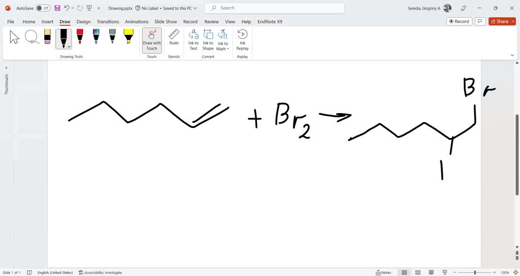 Bromination of 1-hexene using structures