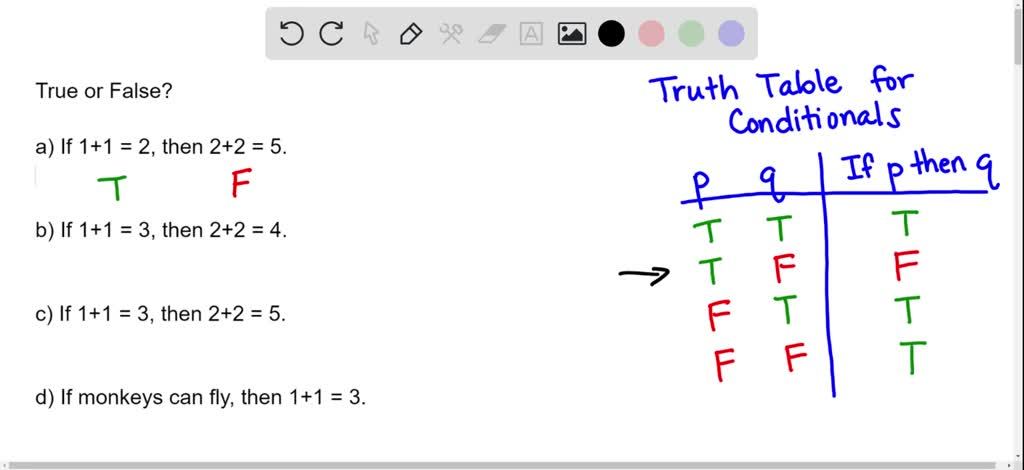 Determine whether each of these conditional statements is true or false. a) If 1 + 1 = 2, then 2 ...