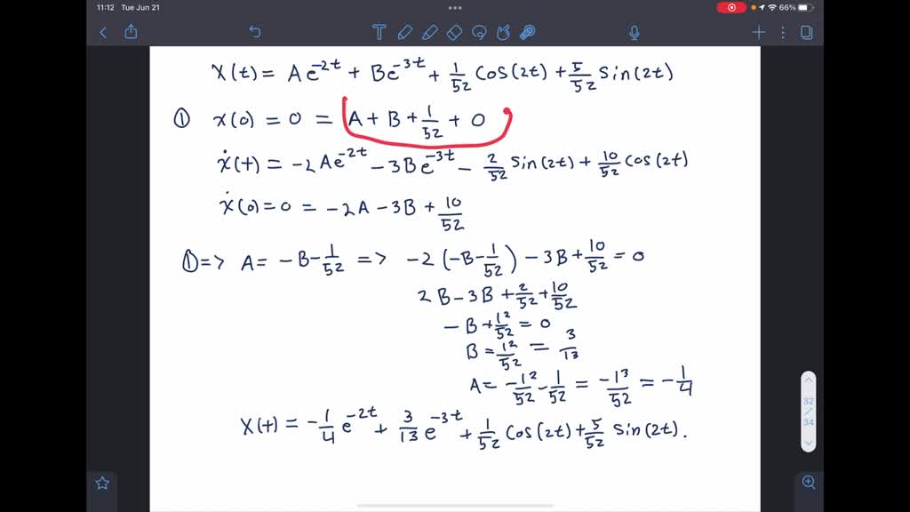 SOLVED: The motion of a spring-mass system is given by the following equation: mx” + bx' + kx ...