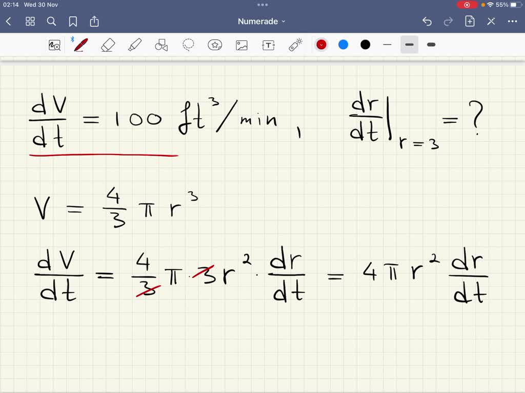 SOLVED: A spherical balloon is inflated with gas at a rate of 100 cubic ...