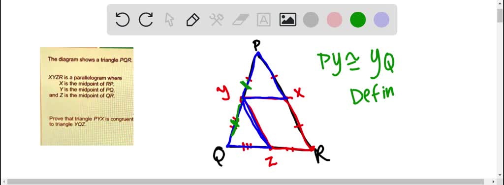 SOLVED: The diagram shows triangle POR. XYZR is a parallelogram where X is the midpoint of RP, Y ...