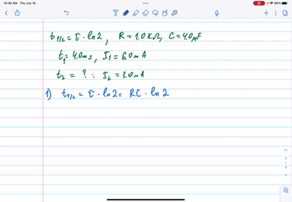 SOLVED: The quantity t1/2 = Ï„ ln 2 is called the half-life of an ...