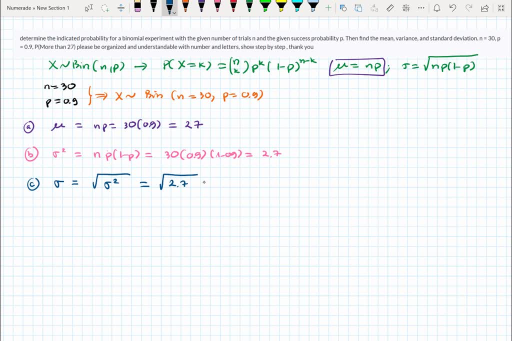 SOLVED: determine the indicated probability for a binomial experiment with the given number of ...
