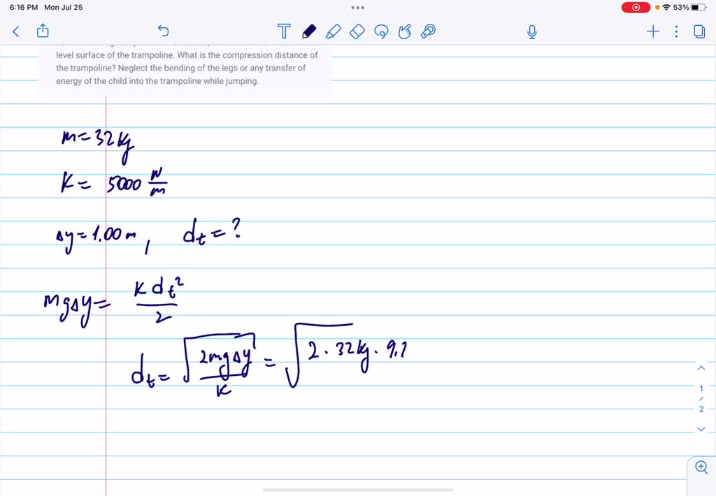 SOLVED: A child (32 kg) jumps up and down on a trampoline. The ...