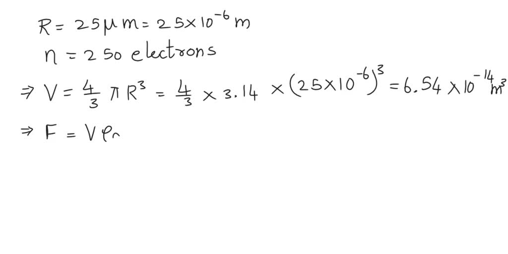 SOLVED: A spherical water droplet of radius 25 μm carries an excess 250 ...