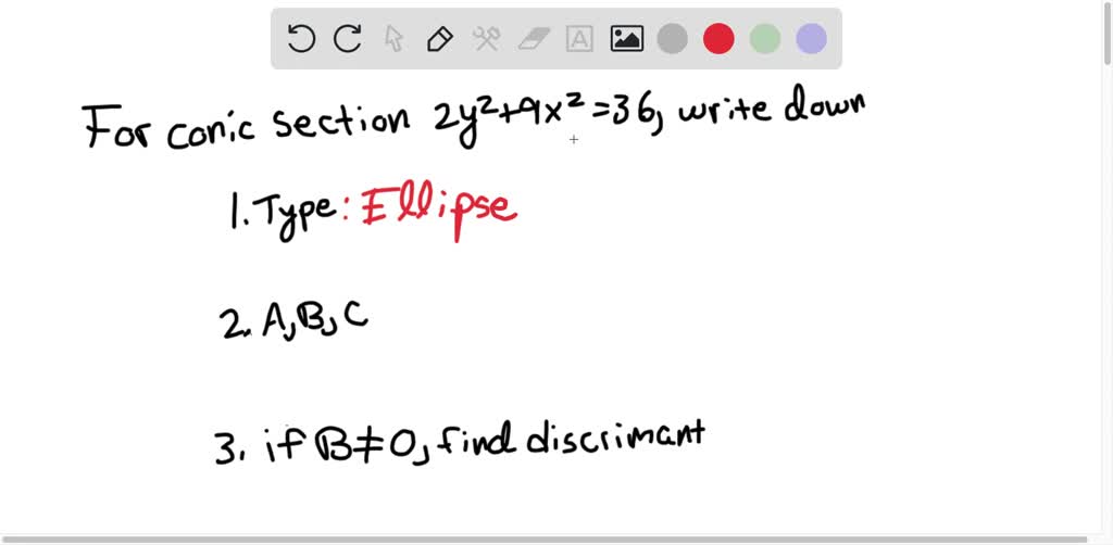 SOLVED:Directions: Identify the type of conic section for each item ...