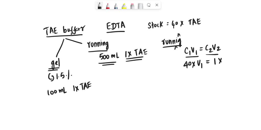 SOLVED: You have been asked to prepare 500 ml of 1X TAE buffer for running the gel and 100 ml of ...
