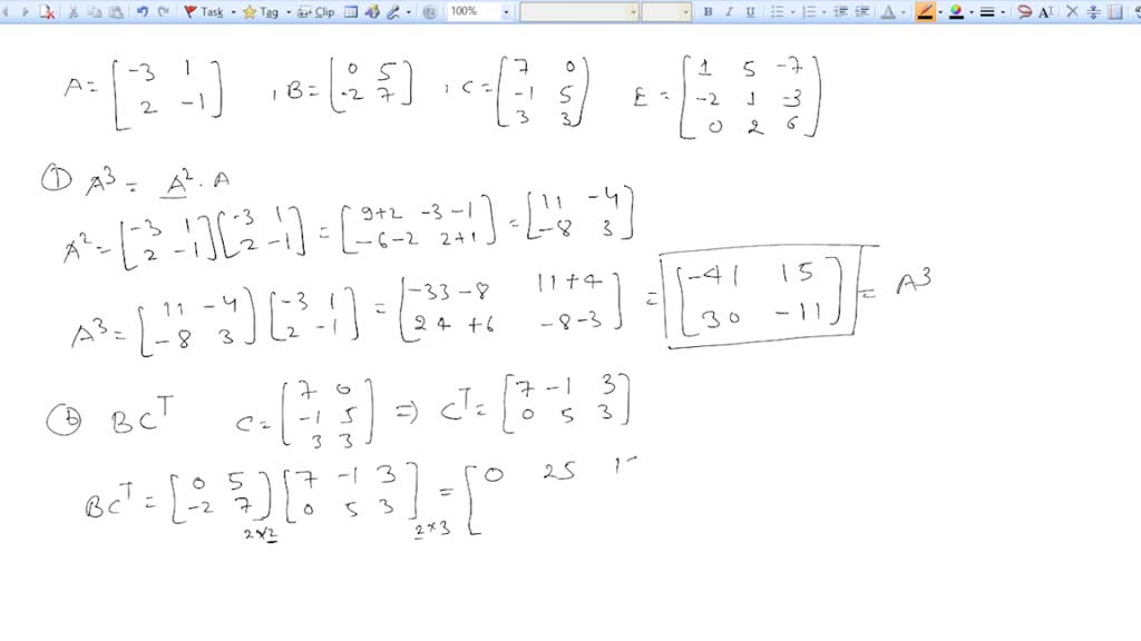 'Perform the indicated computations when possible, using the matrices given below (If an answer ...
