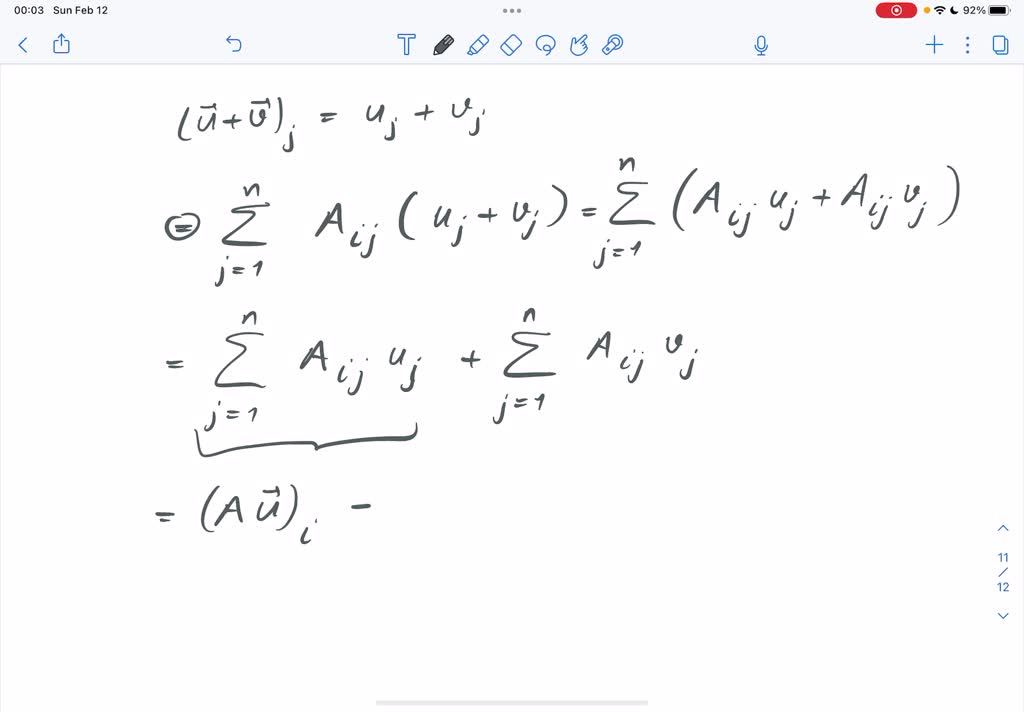 SOLVED: Prove that for A, an m x n matrix, A(u+v) = Au + Av and A(cu) = c(Au) for vectors u and ...