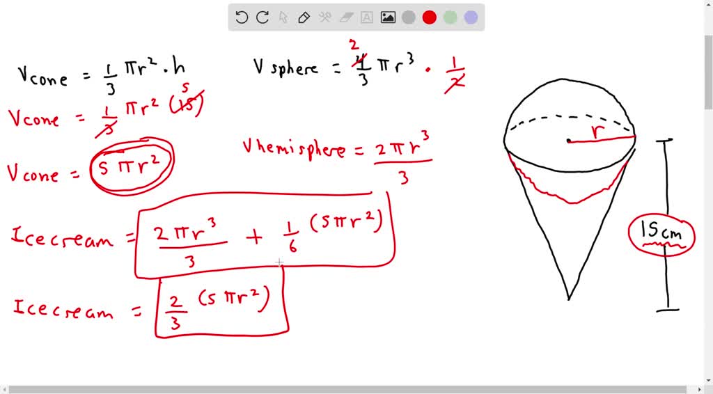 SOLVED: A circular cone of height 15 cm holds some ice cream. The ice ...