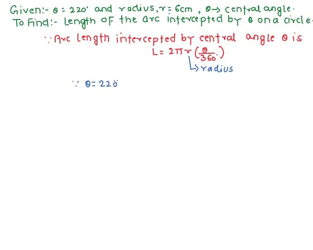 SOLVED: Find the exact length of the arc intercepted by a central angle θ on a circle of radius ...