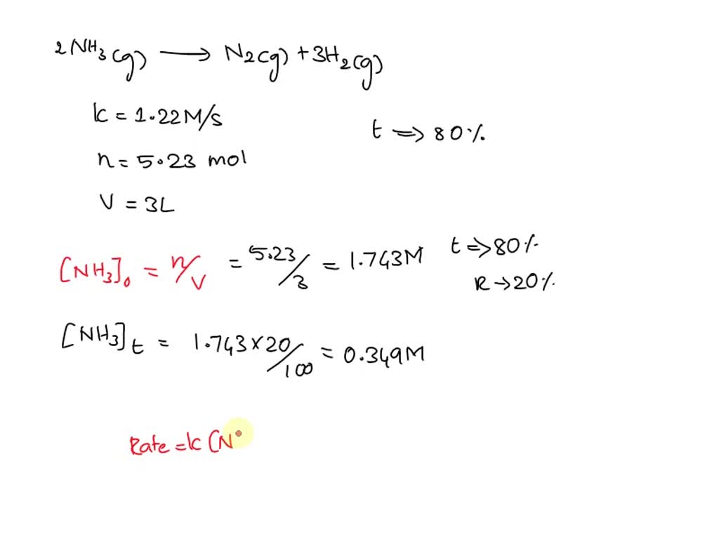 SOLVED: Consider the decomposition of ammonia reaction: 2 NH3(g) â†’ N2 ...