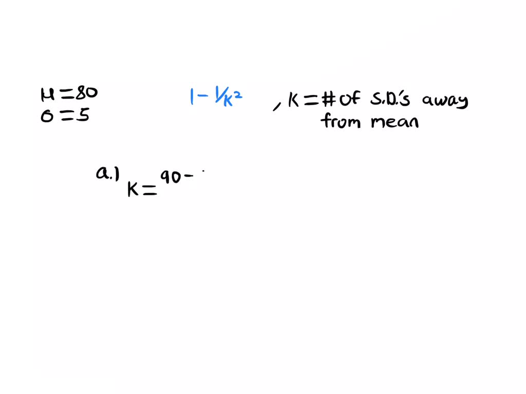 SOLVED: A data set has a mean of 80 and a standard deviation of 5.a. Using Chebyshev’s theorem ...