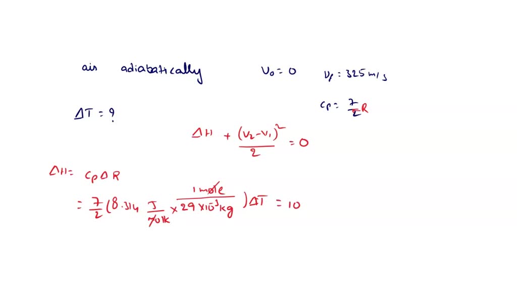 SOLVED: Air expands adiabatically through a nozzle from a negligible ...