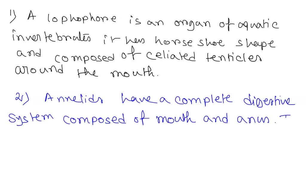 SOLVED: 1. What is a lophophore? A trochophore larva? 2. Describe the ...
