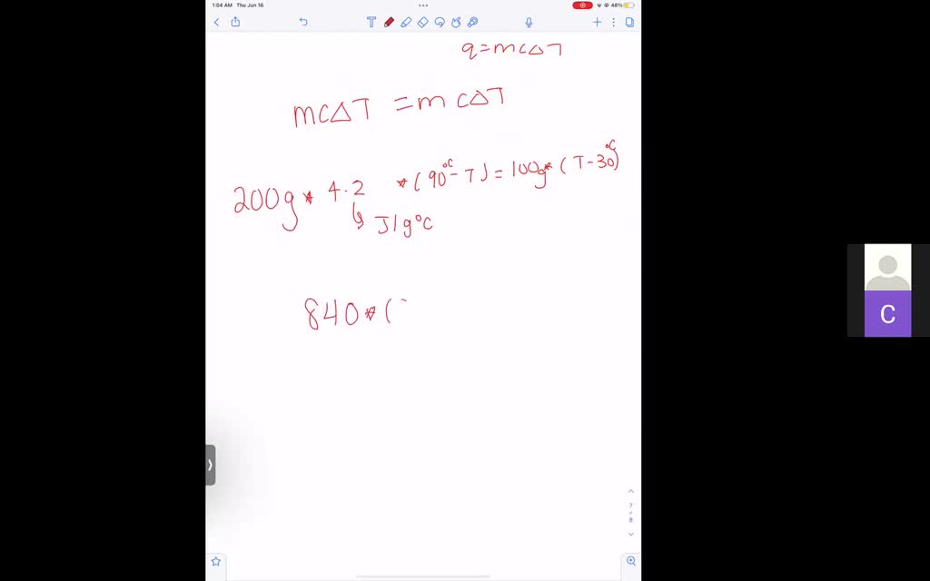 SOLVED: 200g of water at 90 degrees Celsius is mixed with 100g of water ...