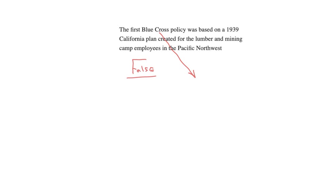 SOLVED: The first Blue Cross policy was based on a 1939 California plan ...