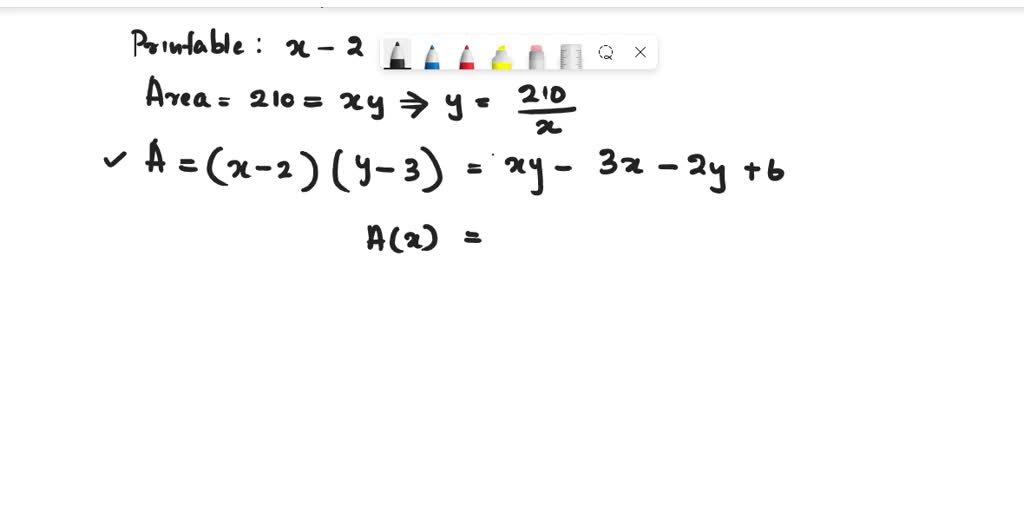 SOLVED: A poster is to have an area of 210 in2 with 1 inch margins ...