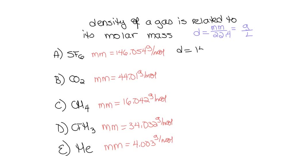 SOLVED: Which of the following gases will have the greatest density at ...
