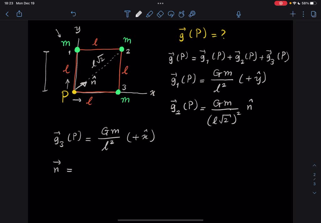 SOLVED: Three objects of equal mass are located at three corners of a square of edge length ℓ as ...