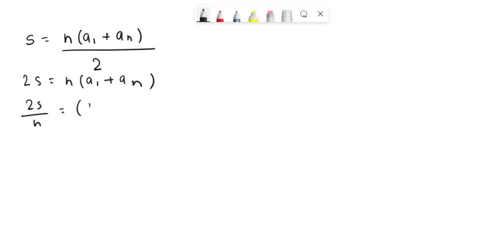 The formula S = (n/2)(a1 + an) gives the partial sum of an arithmetic sequence. What is the ...