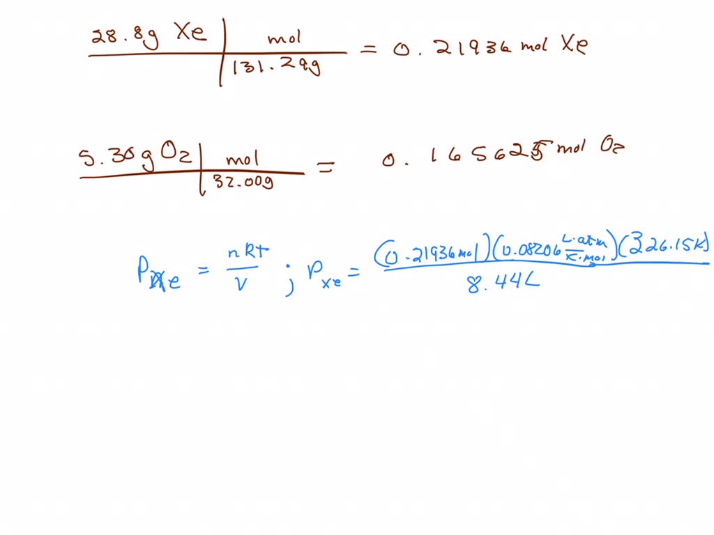 SOLVED: A mixture of xenon and oxygen gases, in a 8.44 L flask at 53 °C, contains 28.8 grams of ...