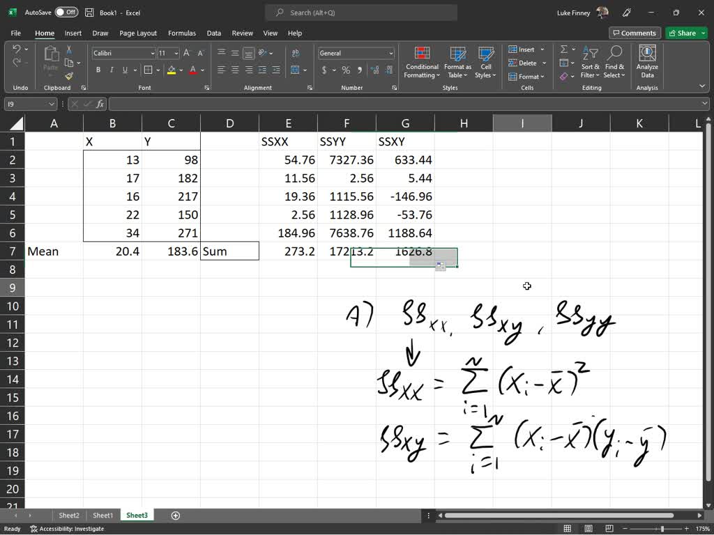 Solved Make An Excel Worksheet To Calculate Ssxx Ssyy And Ssxy