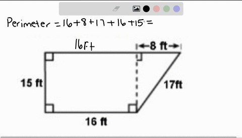 find the perimeter and area of the polygon shown below 17ft p 72 feet a ...