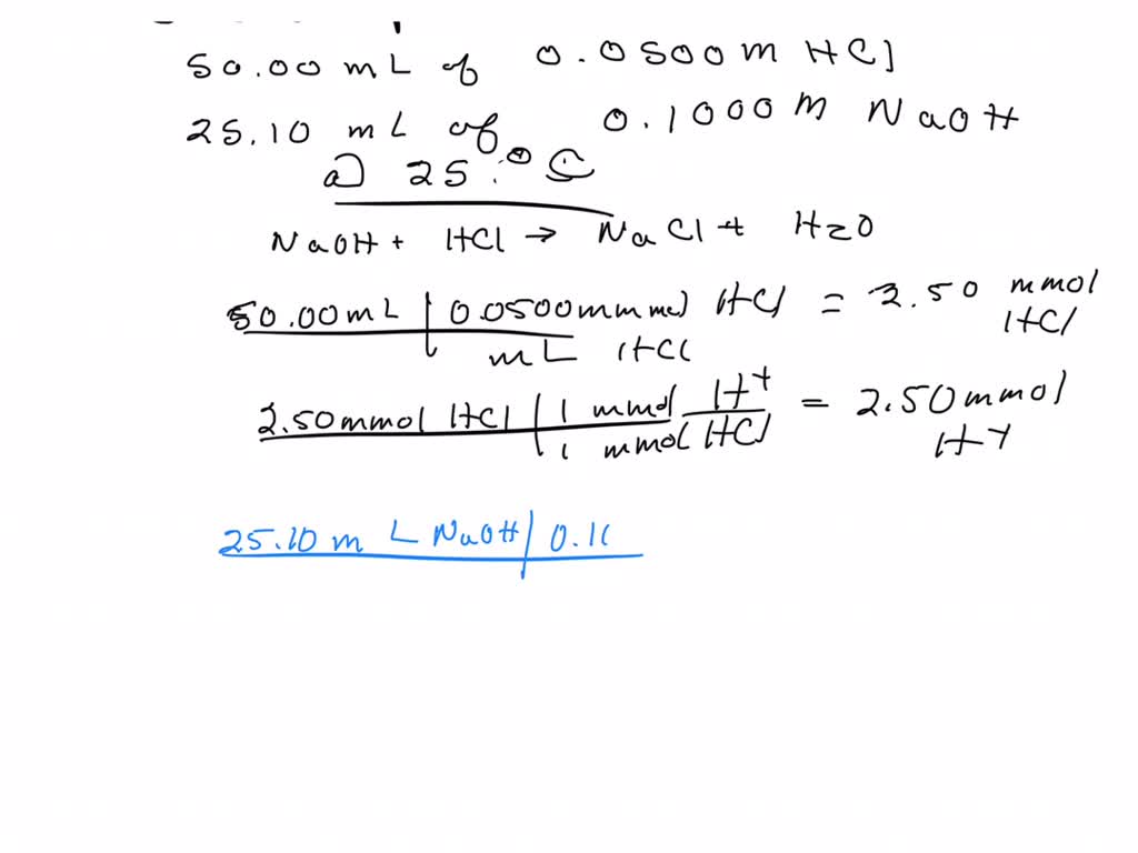 SOLVED: 'Calculate the pH values for the titration of 50.00 mL of 0.0500 M HCI with 0.1000 M ...