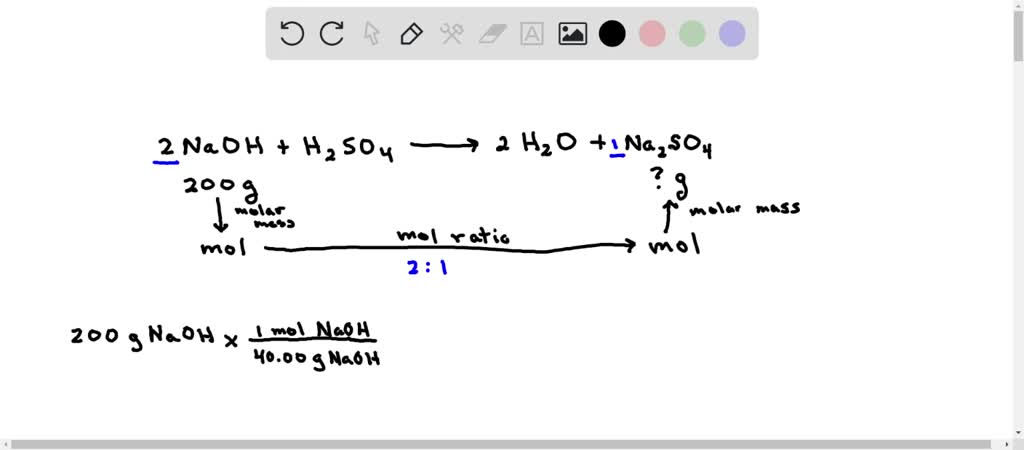 SOLVED: H2SO4 + 2 NaOH → Na2SO4 + 2H2O Using the balanced chemical reaction above, determine how ...