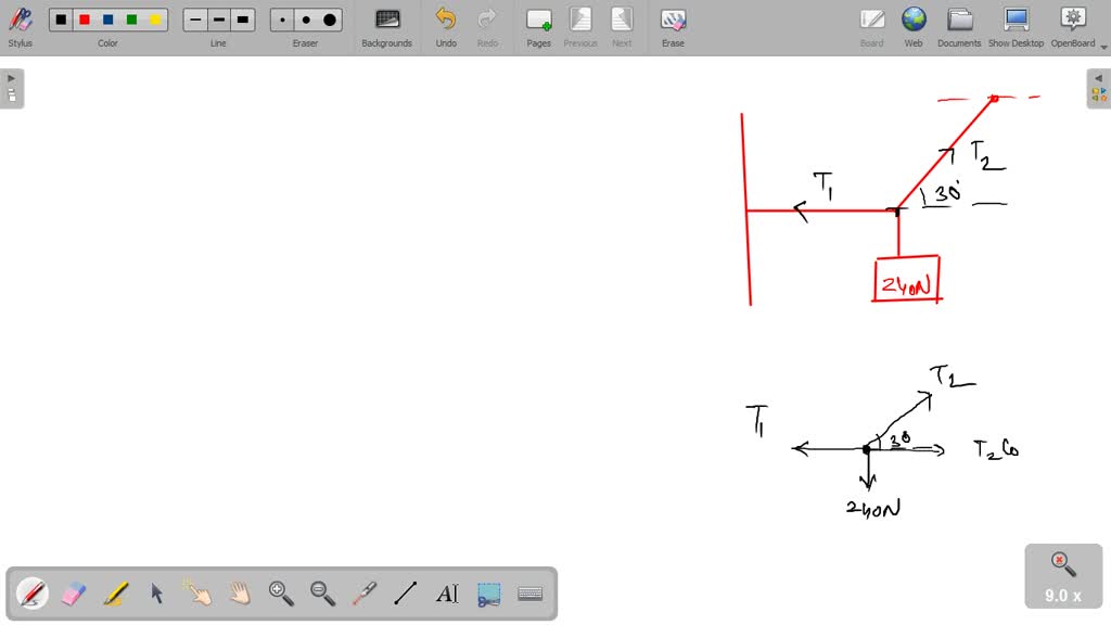 SOLVED: A 240-N weight is hung from two ropes as shown: The tension in ...
