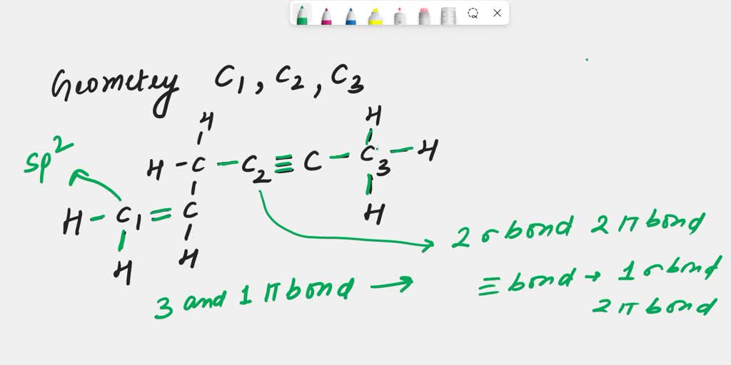 SOLVED: What is the molecular geometry around the three carbons and the ...