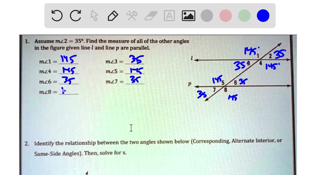 Assume m2 = 35Â°. Find the measure of all of the other angles in the ...