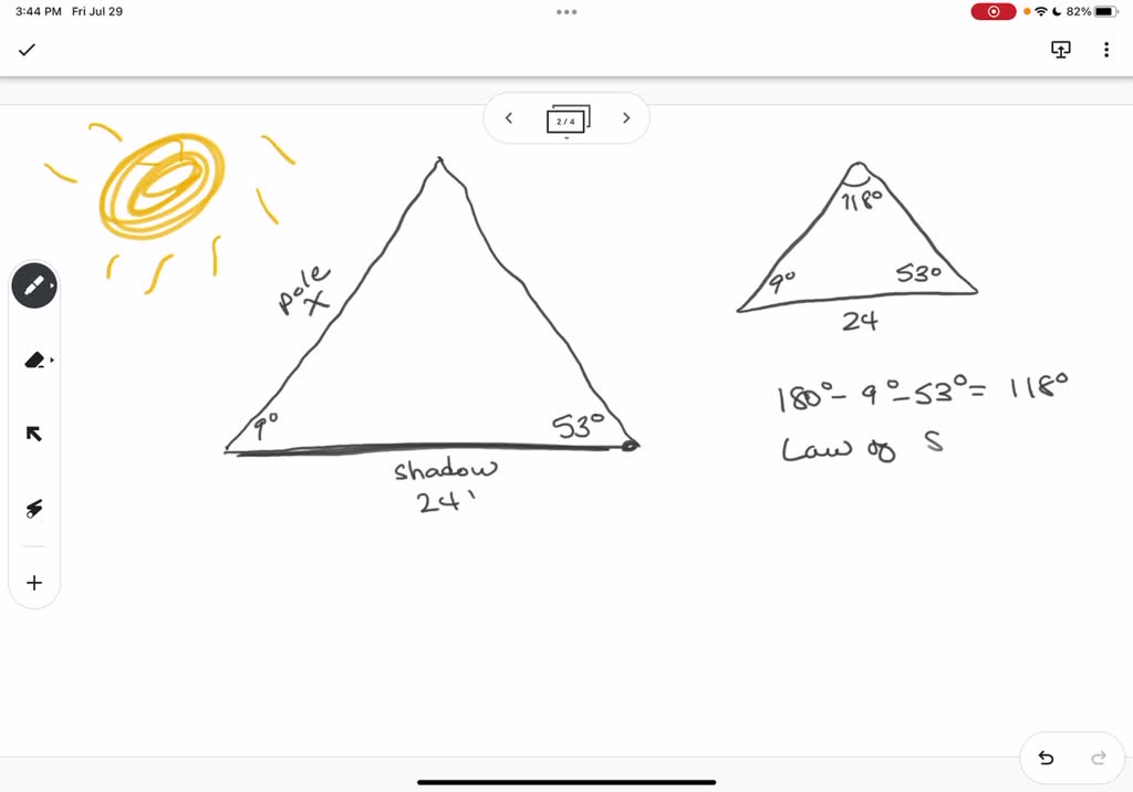 SOLVED: A pole tilts at an angle of 9 degrees from the vertical, away ...