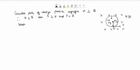 A particle with charge q and kinetic energy K E travels in a uniform magnetic field of magnitude ...