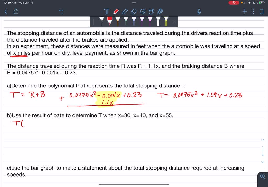 SOLVED: The stopping distance of an automobile is the distance traveled ...
