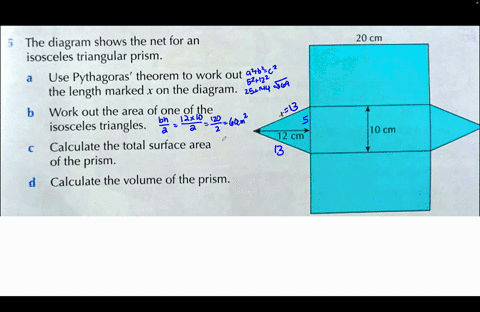 3 The diagram shows the dimensions of a triangular prism. 10...