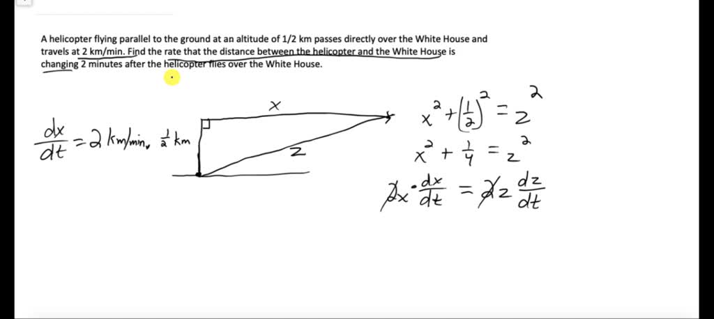 A helicopter flies parallel to the ground at an altitude of 1/2 ...