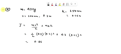 The solid cylindrical rotor B has a mass of 43 kg and is mounted on its ...