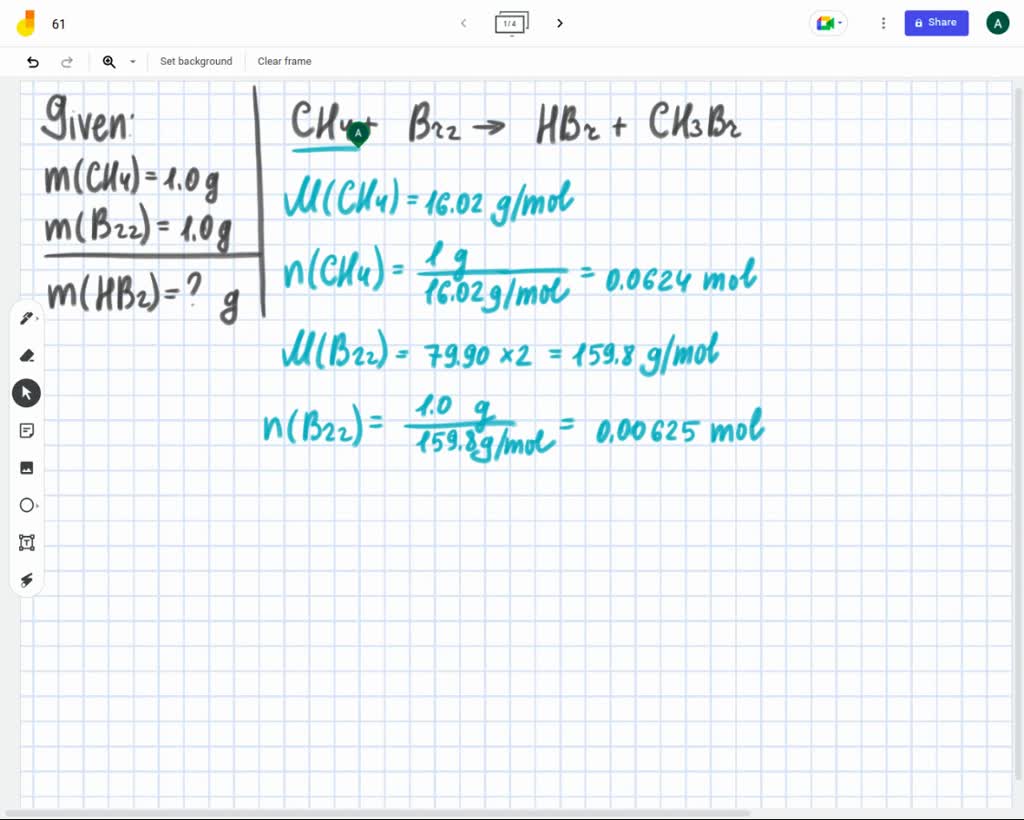 SOLVED: Consider the following chemical reaction: CH4(g) + Br2(l ...