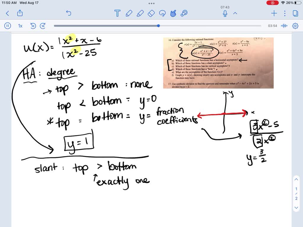 SOLVED: 2) Some College Algebra students were reviewing rational functions for their exam: They ...
