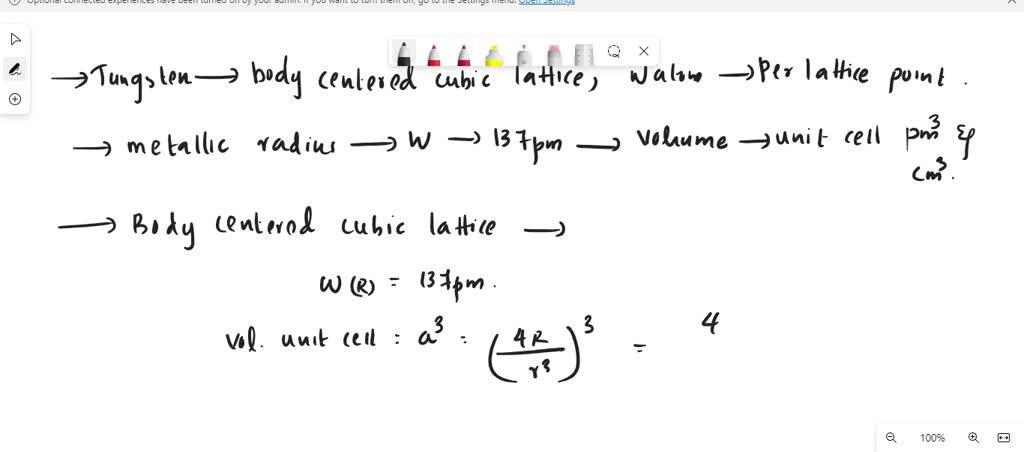 SOLVED: Metallic tungsten crystallizes in a body-centered cubic lattice ...