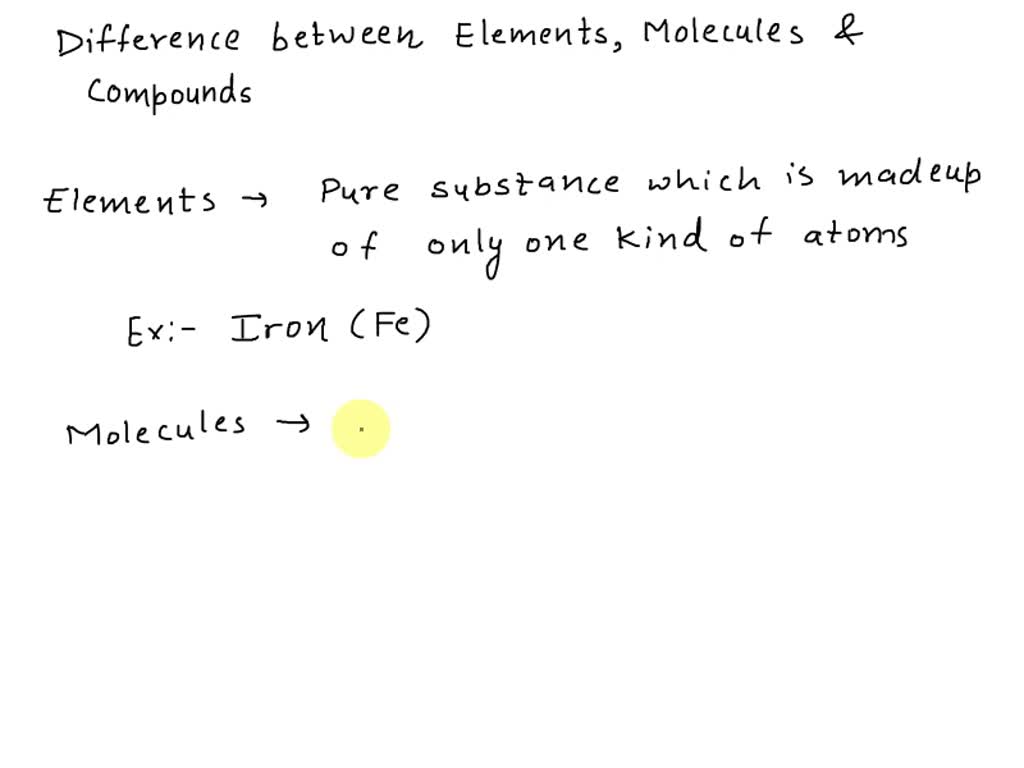 SOLVED: What is the difference between a molecule, compound and an element? SOLVED: What is the difference between a molecule, compound and an element?
