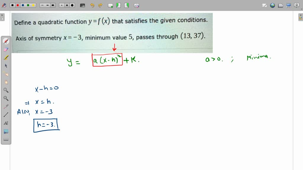 SOLVED: Define a quadratic function y =f (x) that satisfies the given ... SOLVED: Define a quadratic function y =f (x) that satisfies the given ...