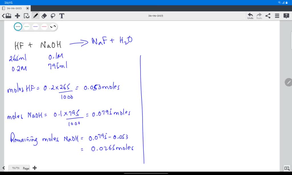 SOLVED: A 265.0 mL sample of 0.20 M HF is titrated with 0.10 M NaOH ...