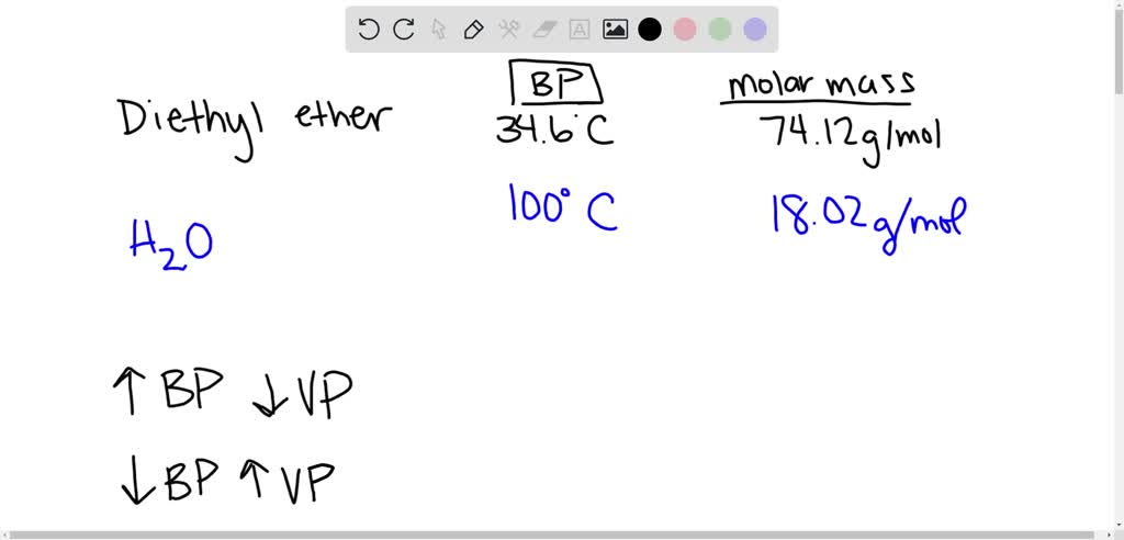 SOLVED: Diethyl ether (molar mass 74.12 g/mol) boils at 34.6 °C and ...