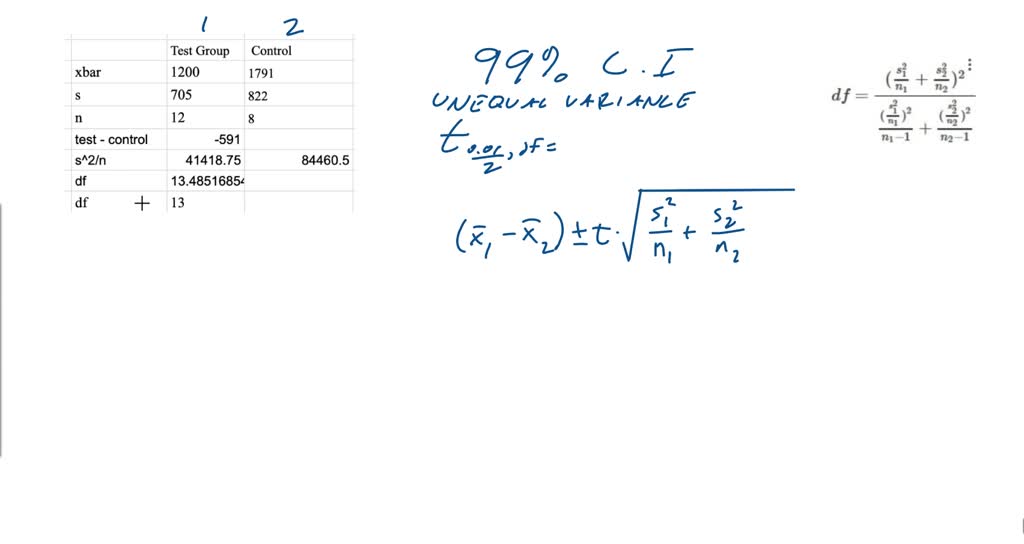 SOLVED: (b) Repeat part (a), using the assumption of unequal variances ...