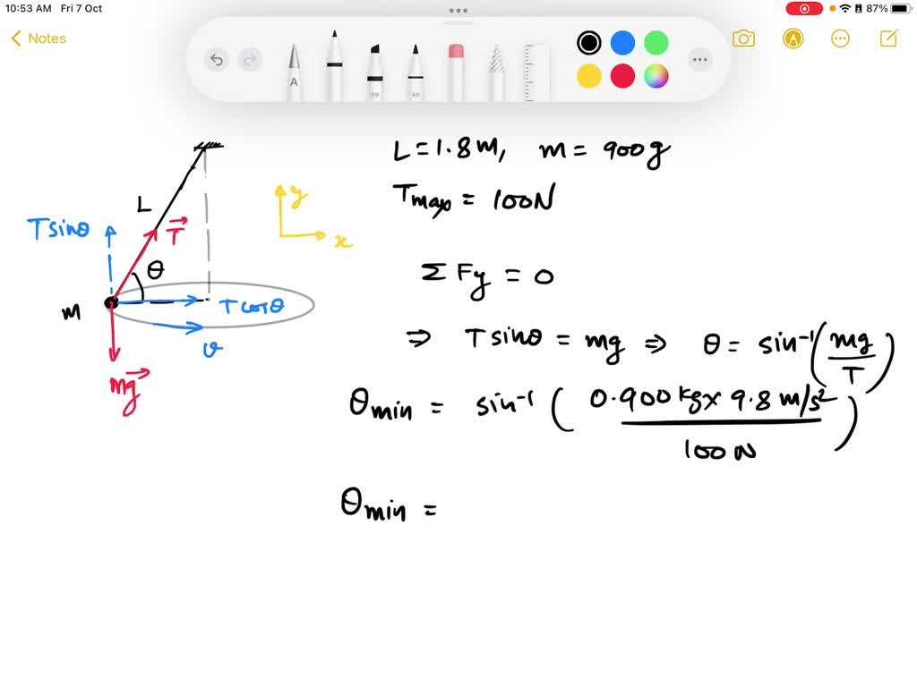 A 900-g rock is whirled in a horizontal circle at the end of a 1.8-m-long string. If the ...